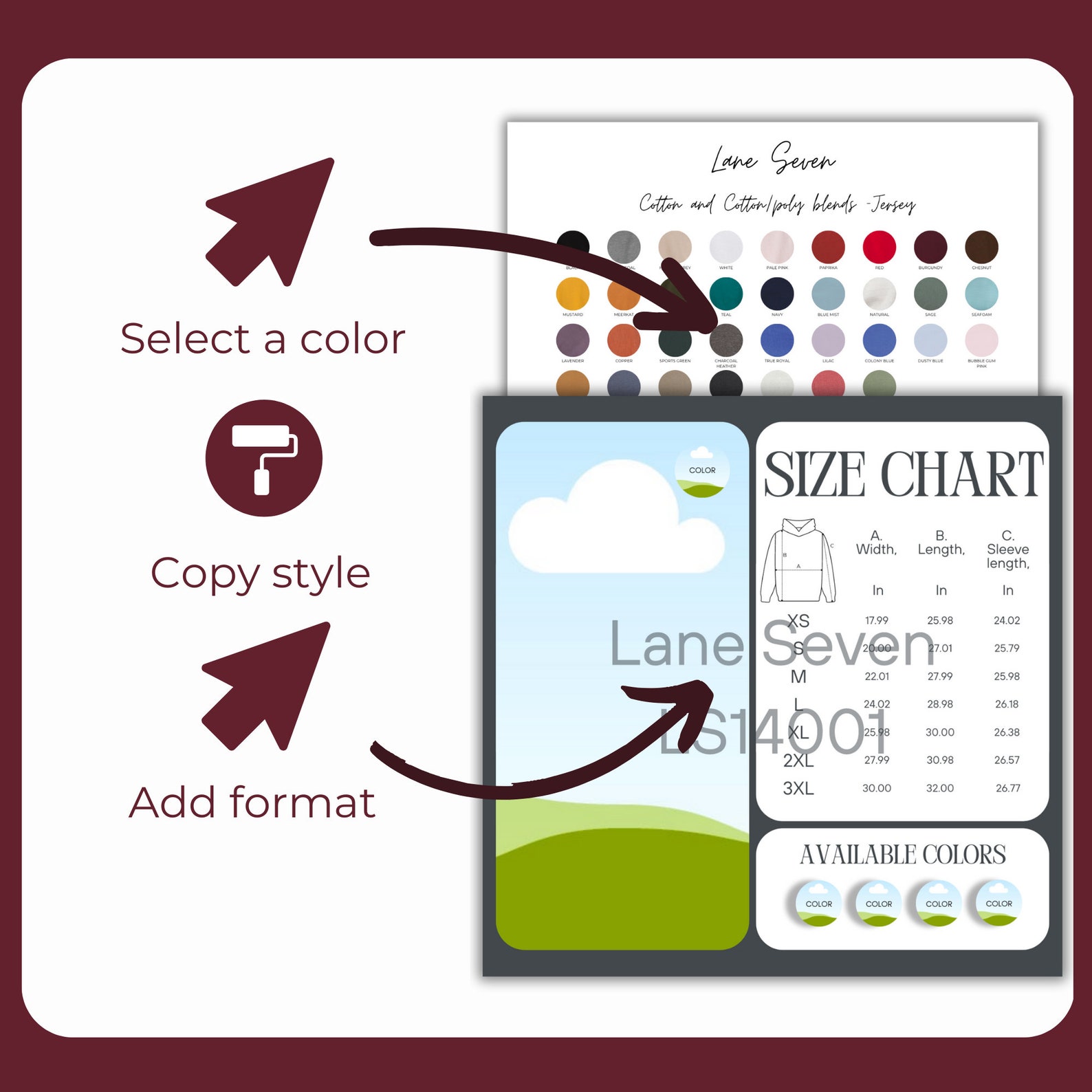 Lane Seven Color and Size Chart Bundle, Canva Color Chart, Canva Size ...