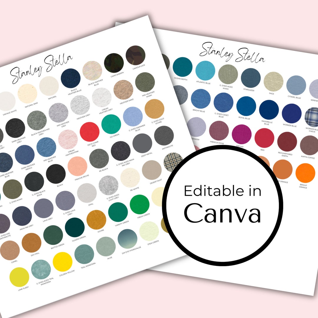 STANLEY STELLA Color Chart Template, Canva Color Chart Printify Color ...
