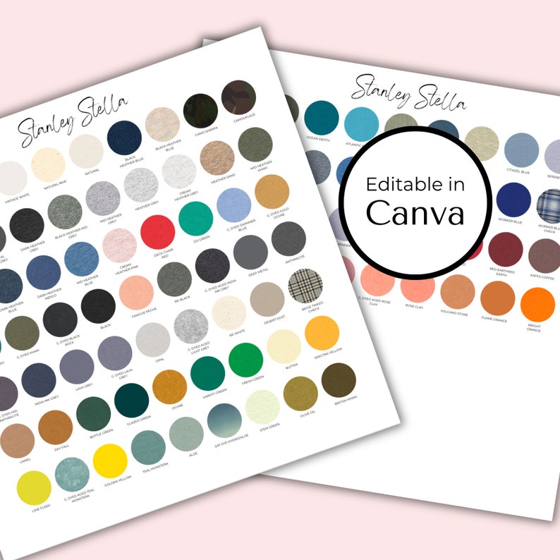 STANLEY STELLA Color Chart Template, Canva Color Chart Printify Color ...