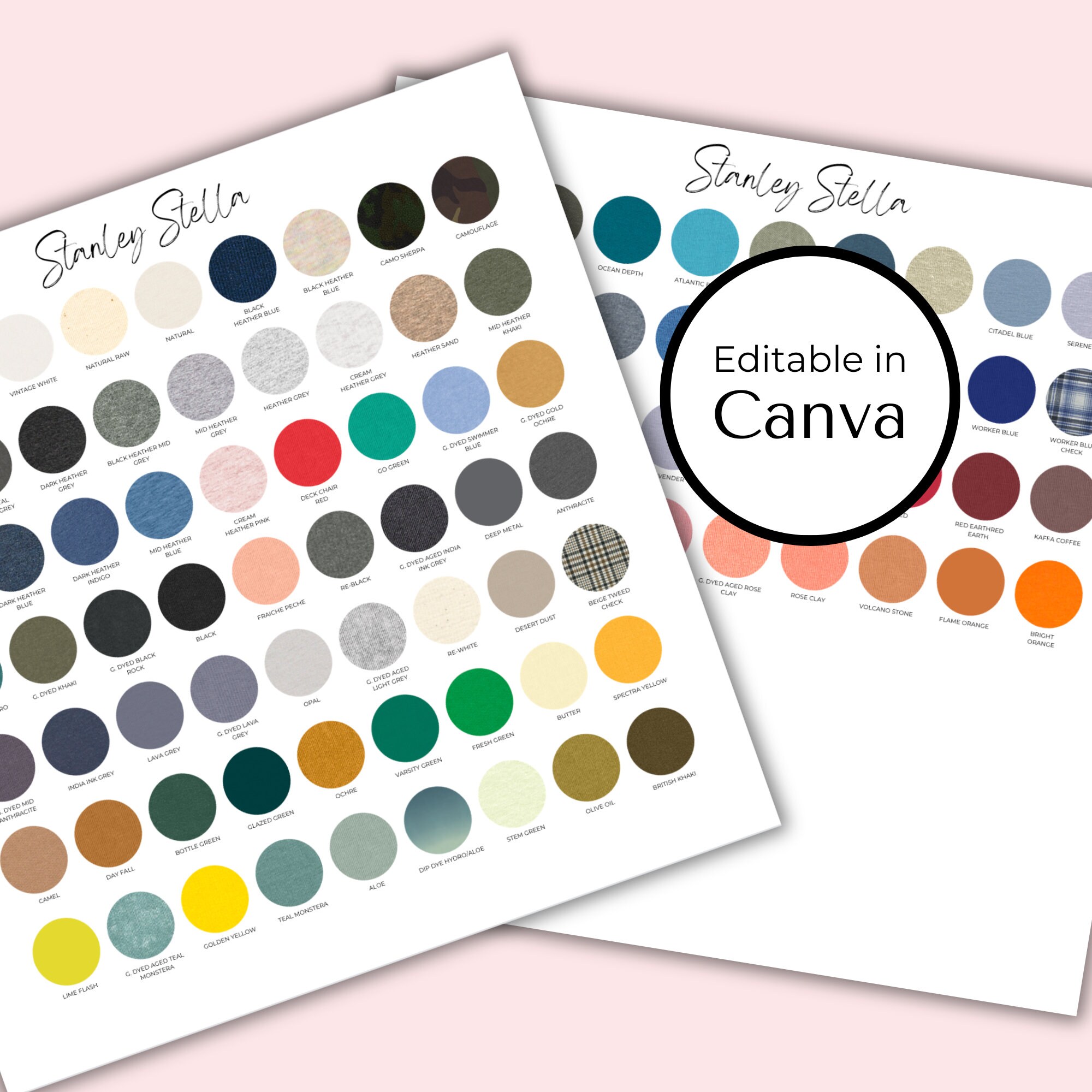 STANLEY STELLA Color Chart Template, Canva Color Chart Printify Color ...