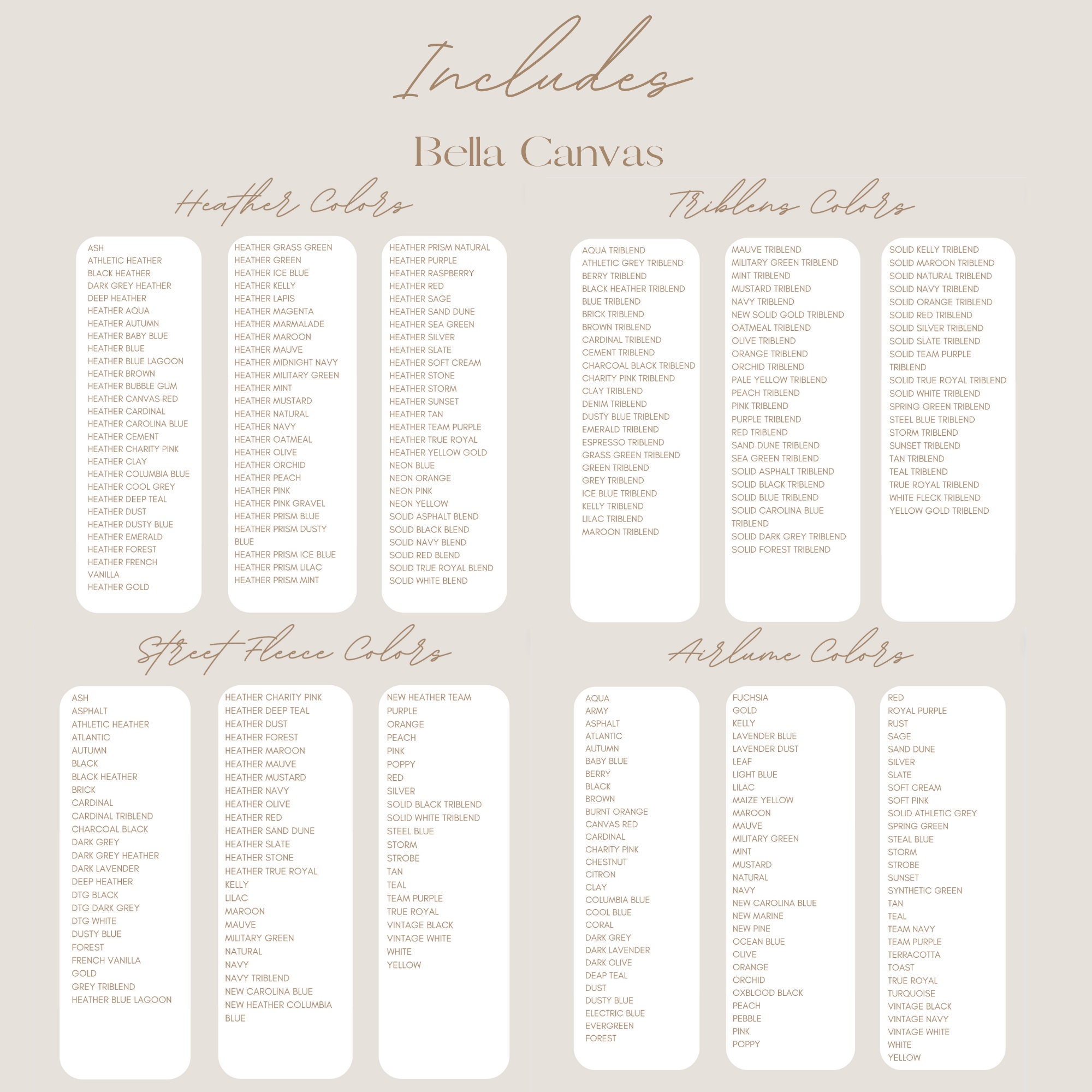 Color Chart Bundle, Canva Color Chart Printify, Lane Seven Color Chart ...