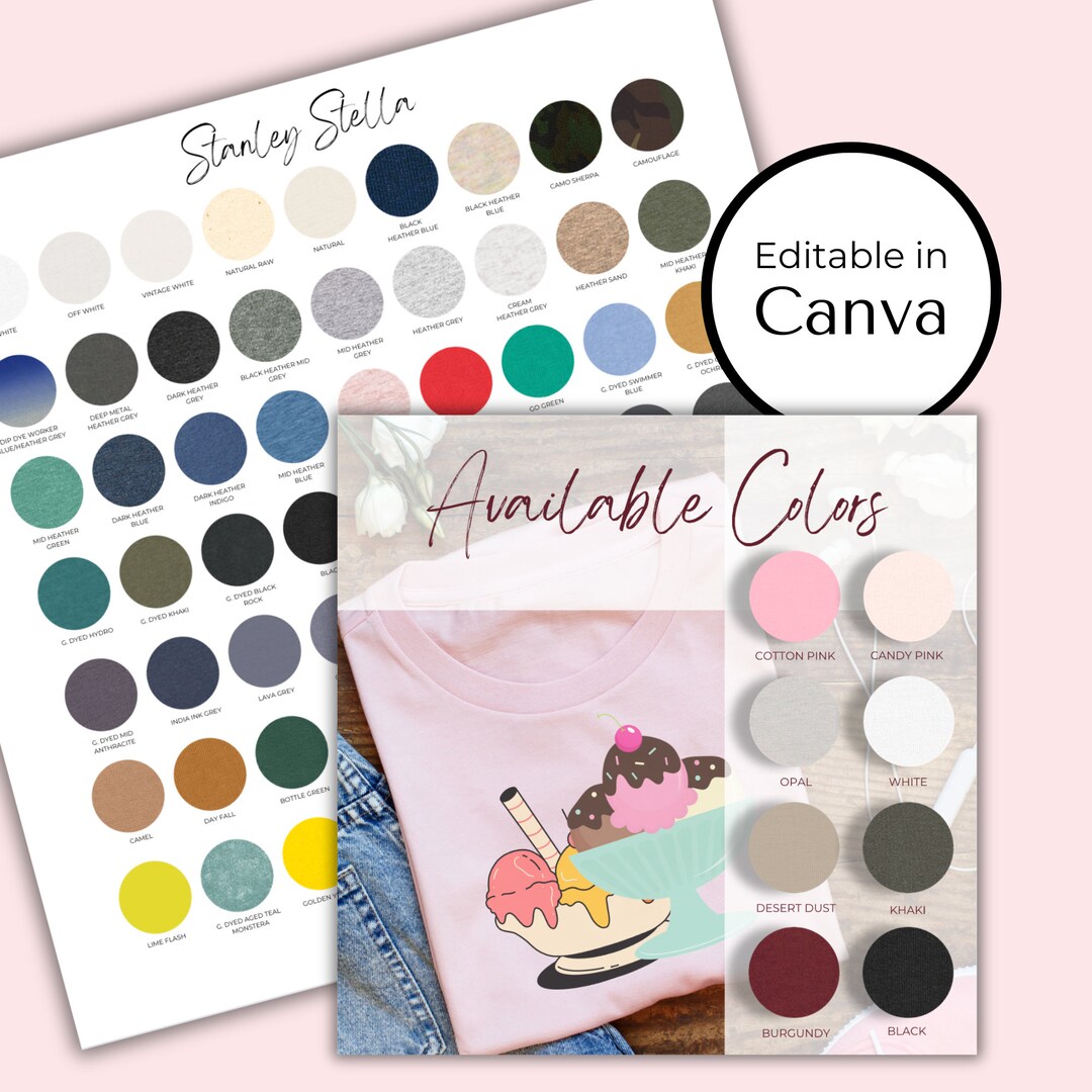 STANLEY STELLA Color Chart Template, Canva Color Chart Printify Color ...