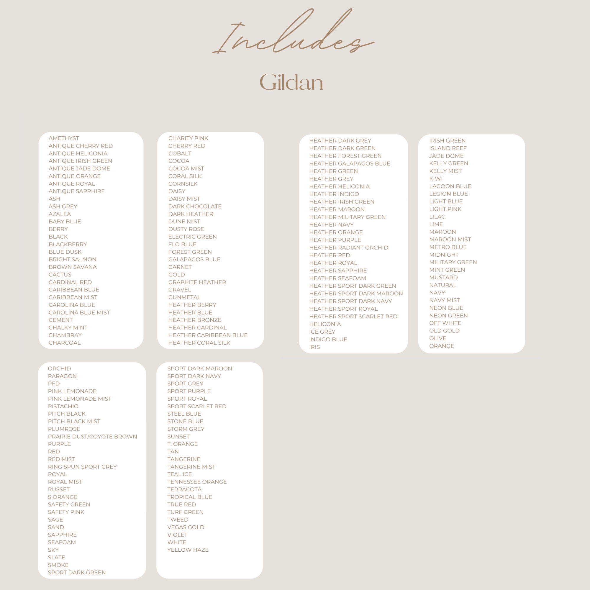 Color Chart Bundle, Canva Color Chart Printify, Lane Seven Color Chart ...