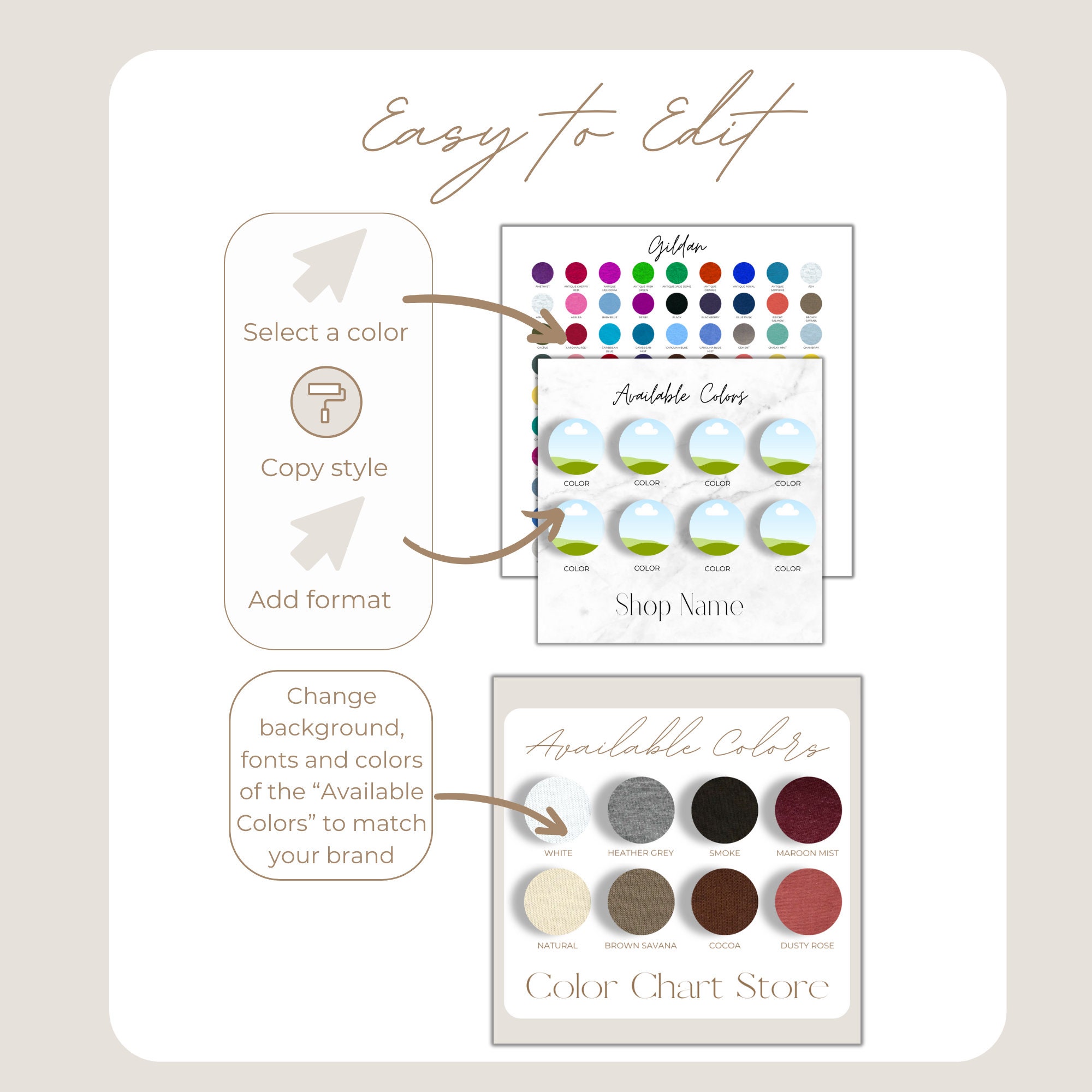 Color Chart Bundle, Canva Color Chart Printify, Lane Seven Color Chart ...