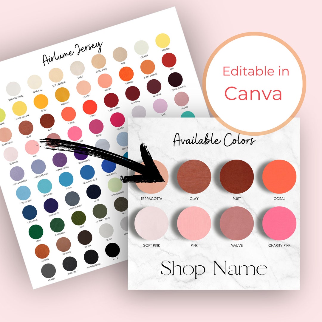 Editable Canva Color Chart Bella Canvas Airlume Jersey Color - Etsy