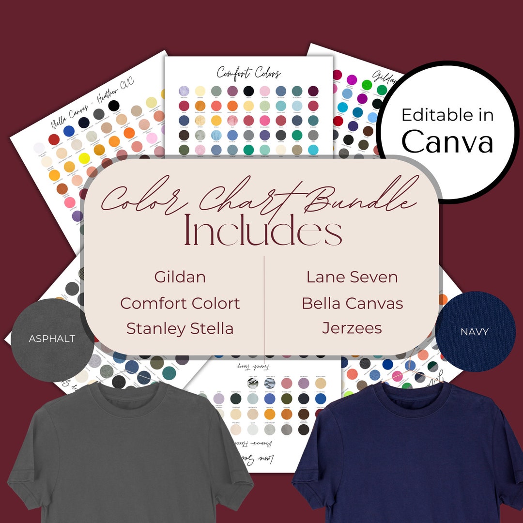 Printify Color Chart Bundle, Canva Color Chart Printify T-shirt Color ...