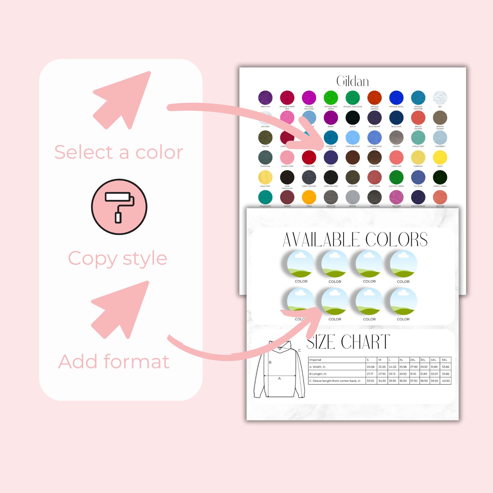 Gildan 18500 Color and Size Chart, Canva Color Chart, T-shirt Color ...
