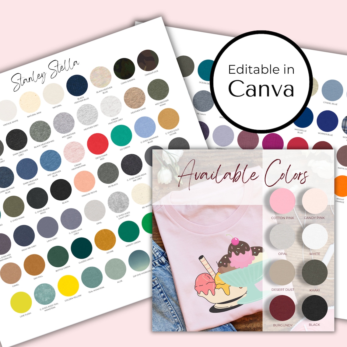 STANLEY STELLA Color Chart Template, Canva Color Chart Printify Color ...