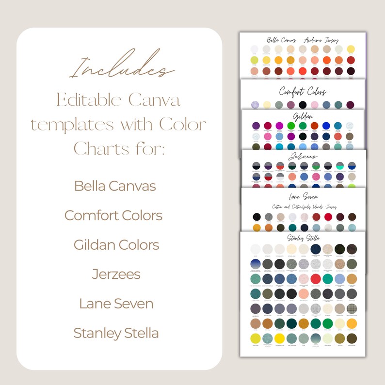 Printify Color Chart Bundle, Canva Color Chart Printify T-shirt Color ...