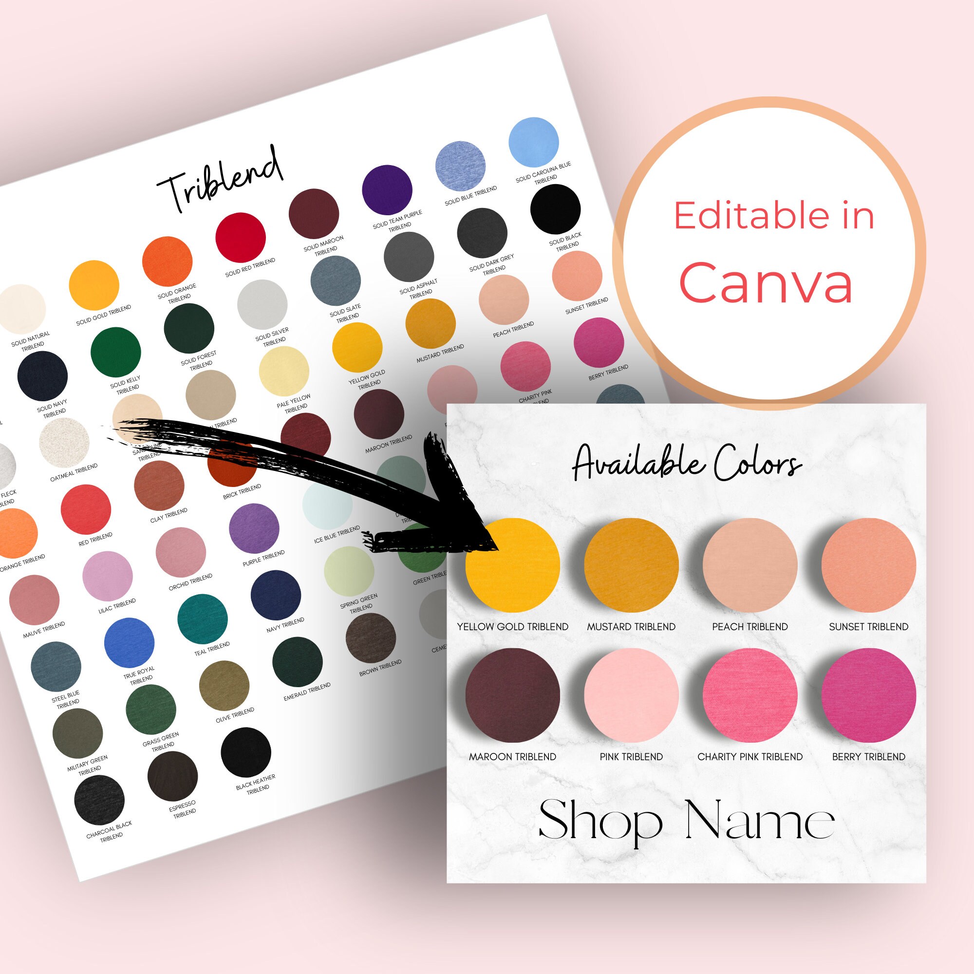 Triblend Bellacanvas Color Chart Canva Color Chart Bella - Etsy