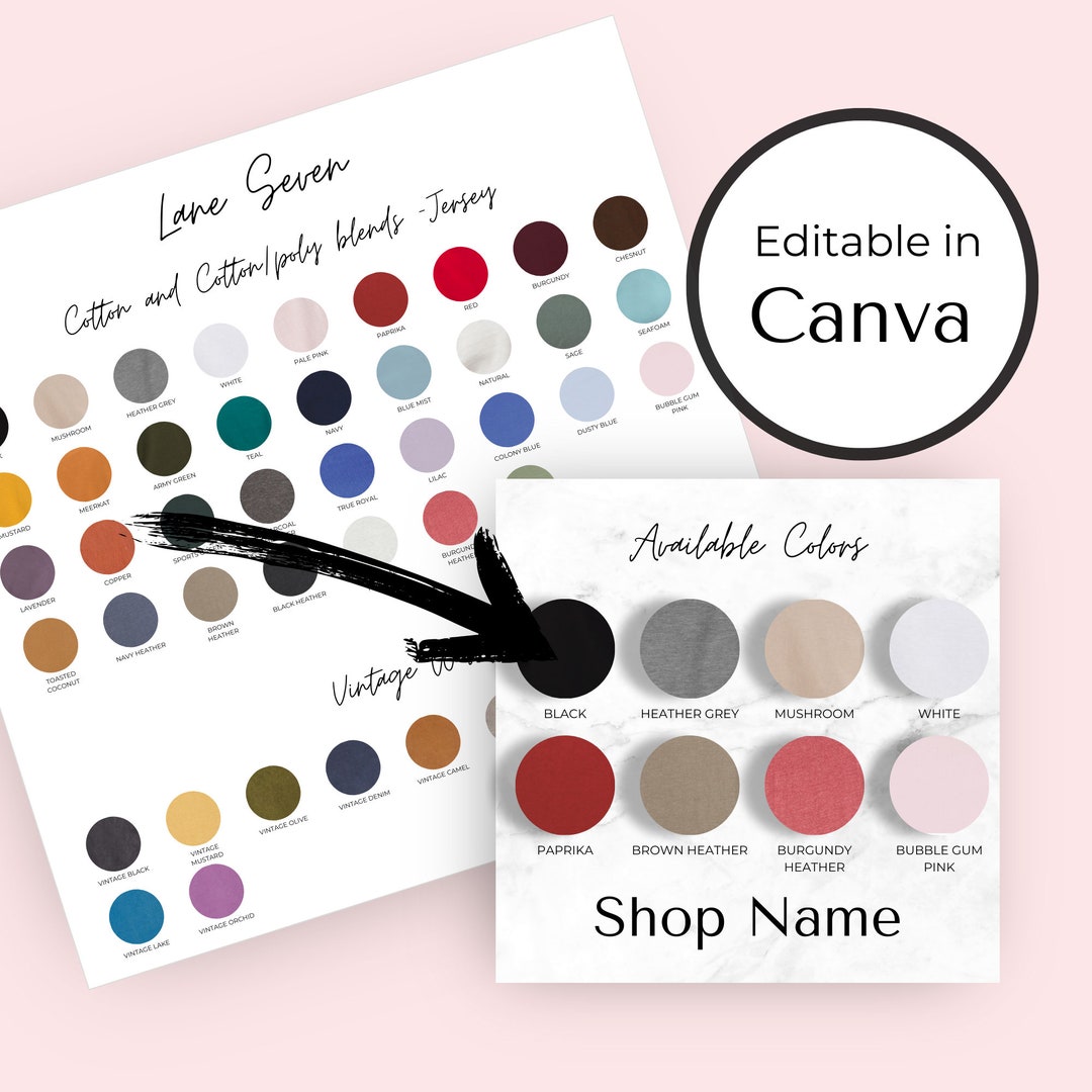 Lane Seven Color Chart Template Canva Color Chart Printify T-shirt ...