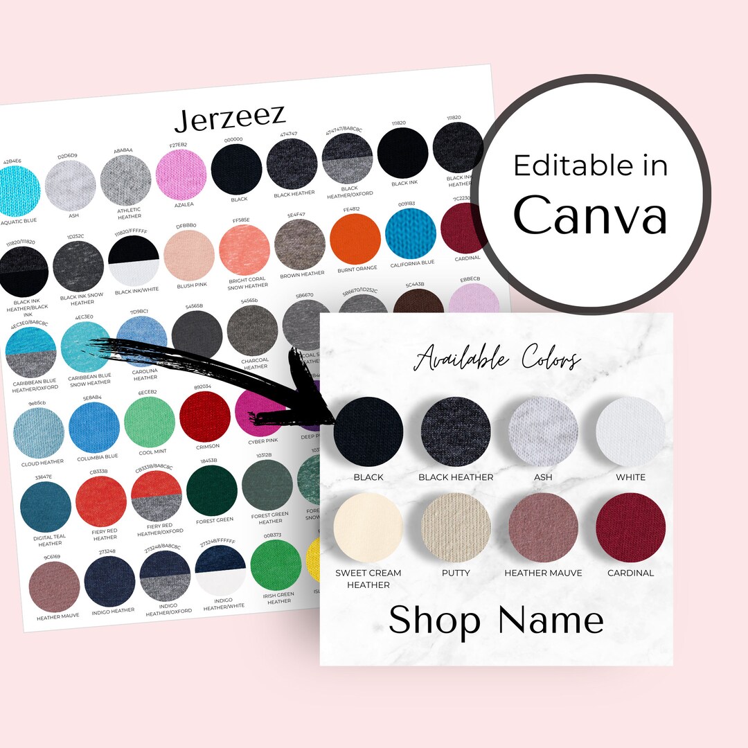 Jerzees Color Chart, Canva Color Chart Jerzees Color Chart, Editable ...
