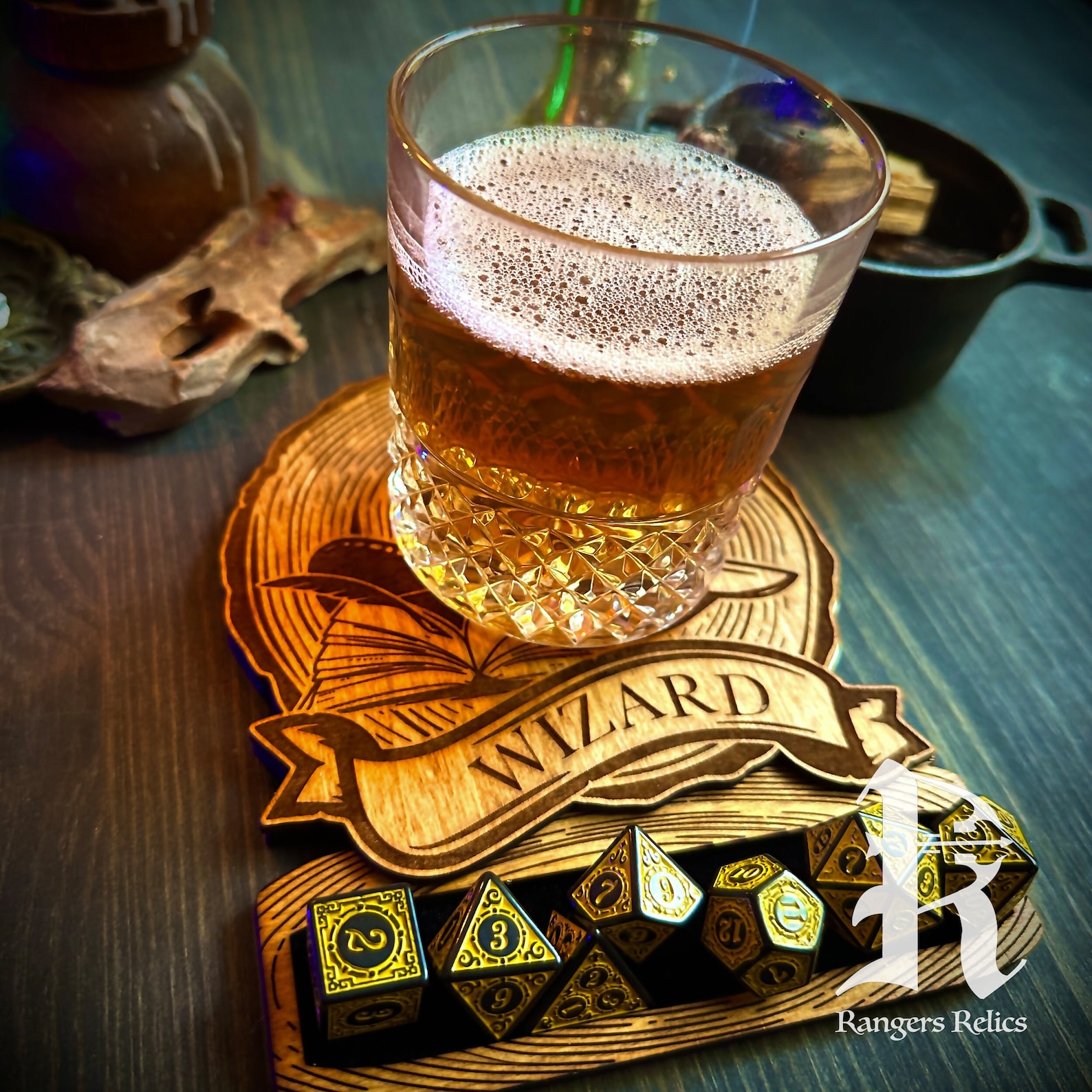 Wooden Wizard DND Coaster and Dice Holder Set - ** Wizard ** - OTHER ...