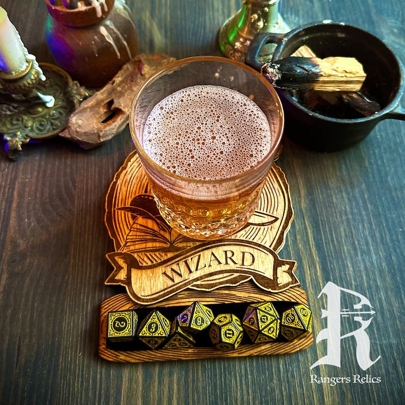 Wooden Wizard DND Coaster and Dice Holder Set - ** Wizard ** - OTHER ...