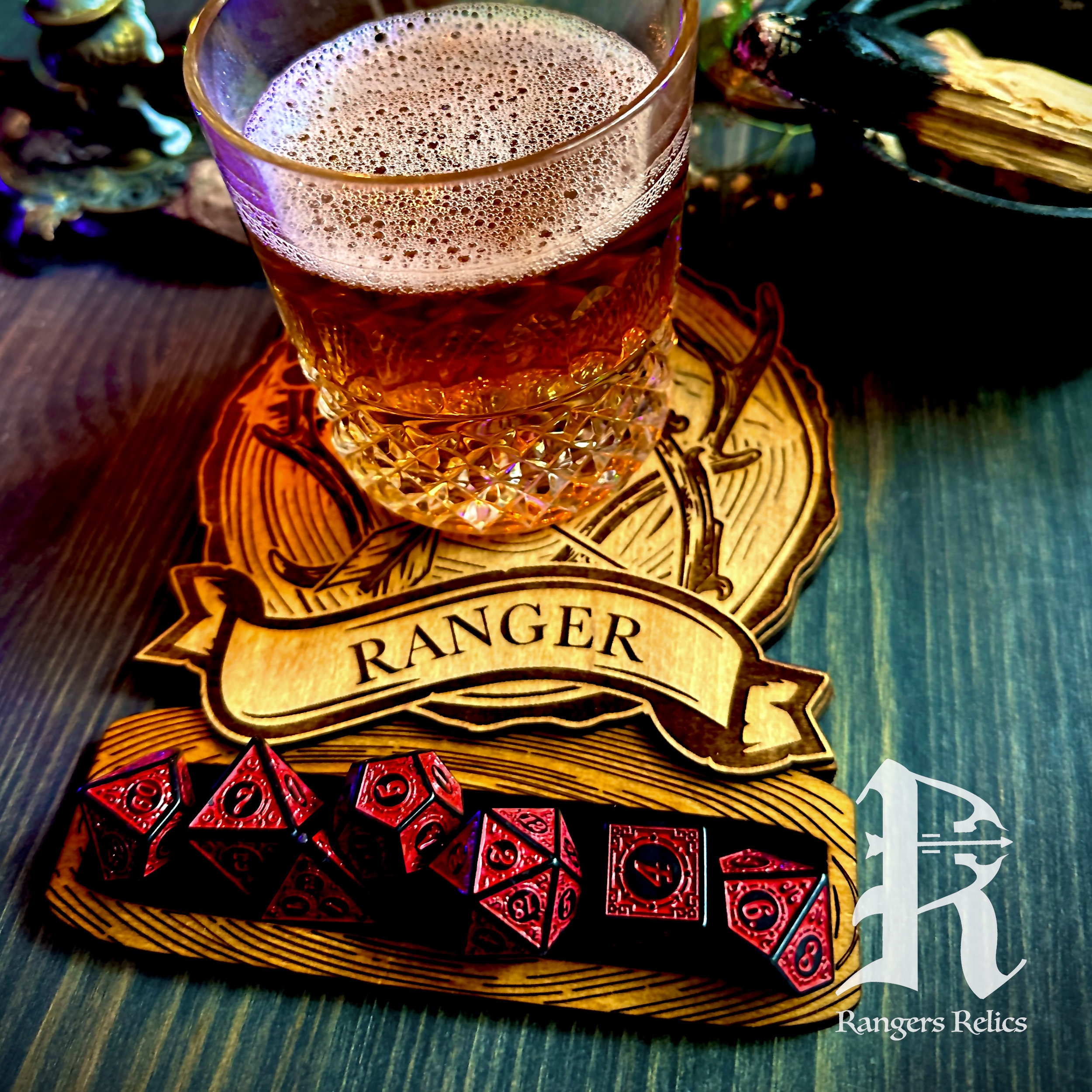 Wooden Ranger DND Coaster and Dice Holder Set - ** Ranger ** - OTHER ...