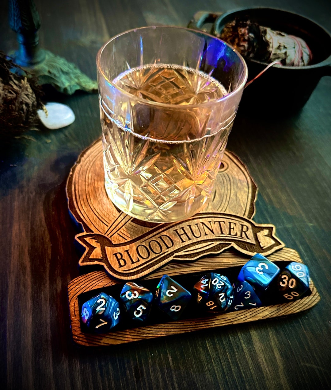Wooden Blood Hunter DND Coaster and Dice Holder Set - ** Blood Hunter ...
