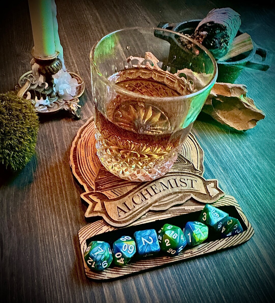Wooden Alchemist DND Coaster and Dice Holder Set - ** Alchemist ...