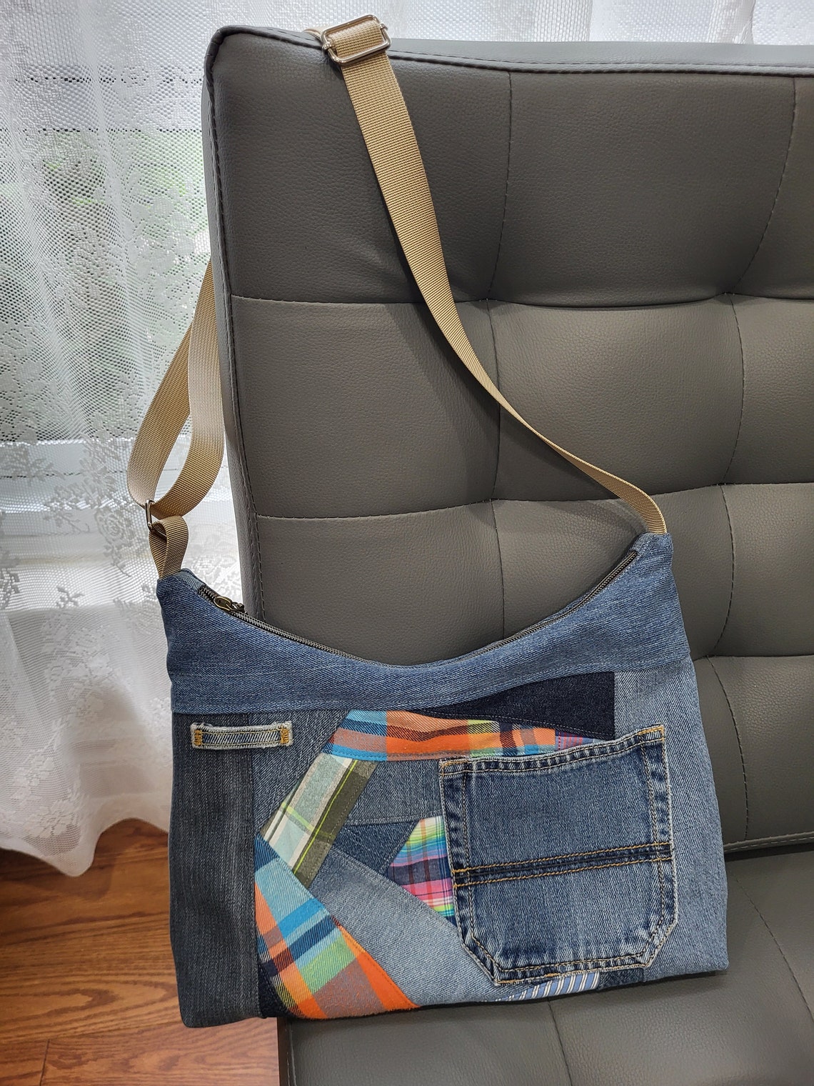 Denim Crossbody Bag, Patchwork Bag, Casual Bag, Patched Denim Crossbody ...
