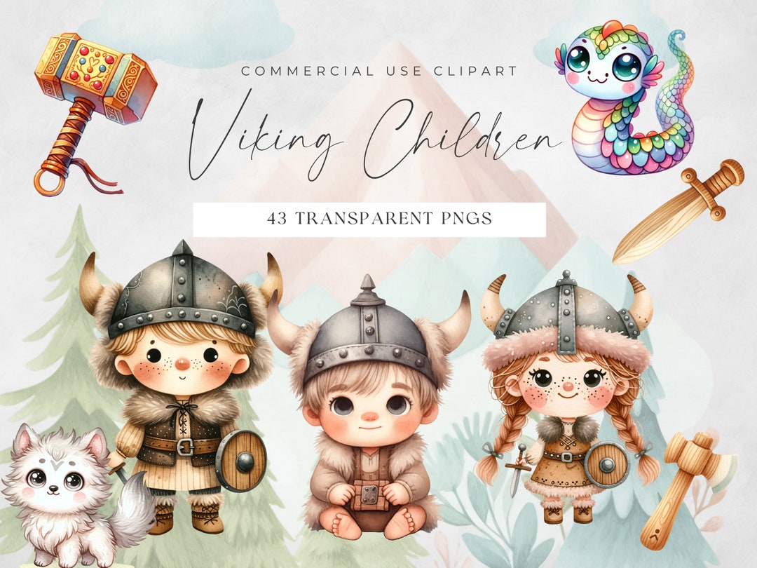 Viking Clipart, Cute Children Viking Set, Baby Shower Invitations ...
