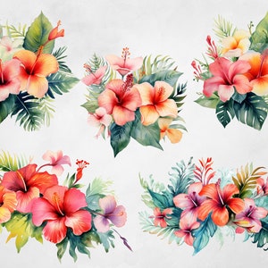Watercolor Tropical Island Clipart, Hawaiian Plants Clip Art, Hawaii ...