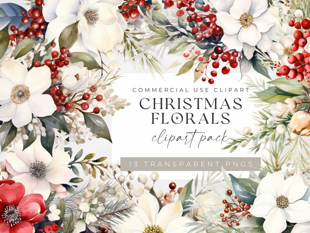 Watercolor Christmas Floral Clipart: Cozy Winter Bouquets (digital ...