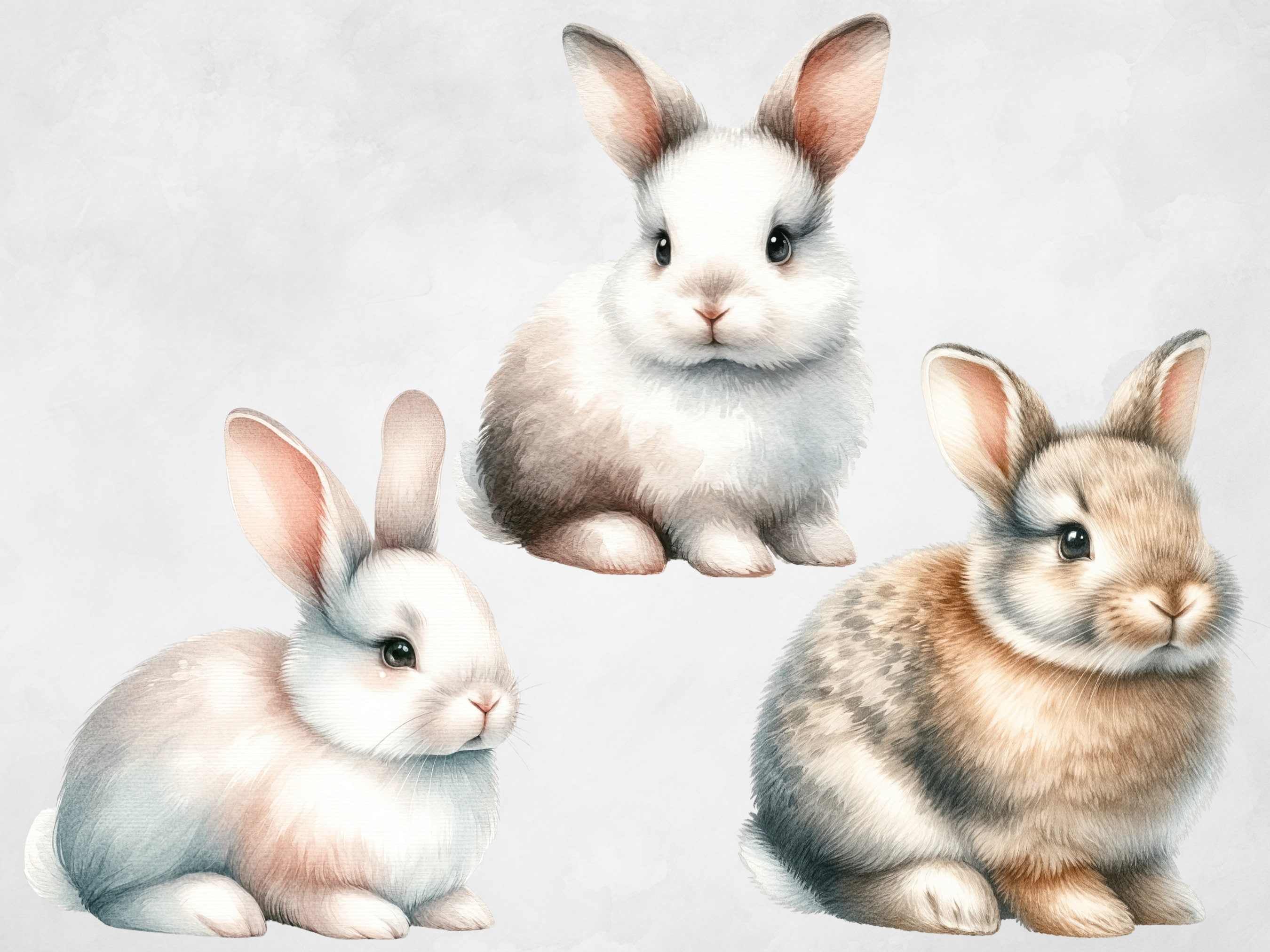 Realistic Rabbits Clipart, Nursery Art, Cute Woodland Animals Clip Art ...