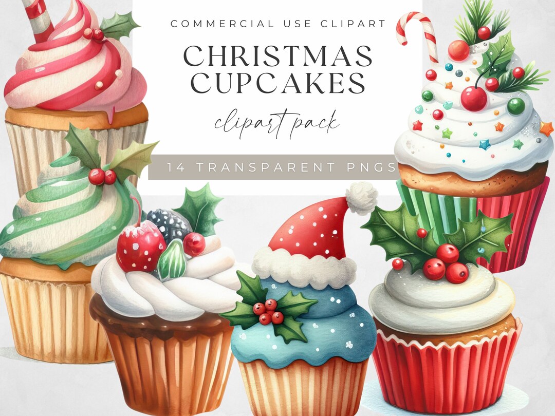 Christmas Cupcake Clipart, Watercolor Winter Clipart Pack, Digital ...