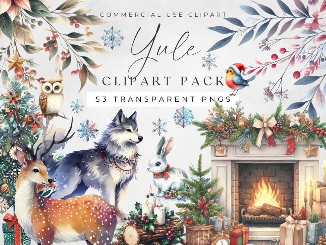 Yuletide Clipart, Winter Christmas Tree, Junk Journal, Watercolor ...