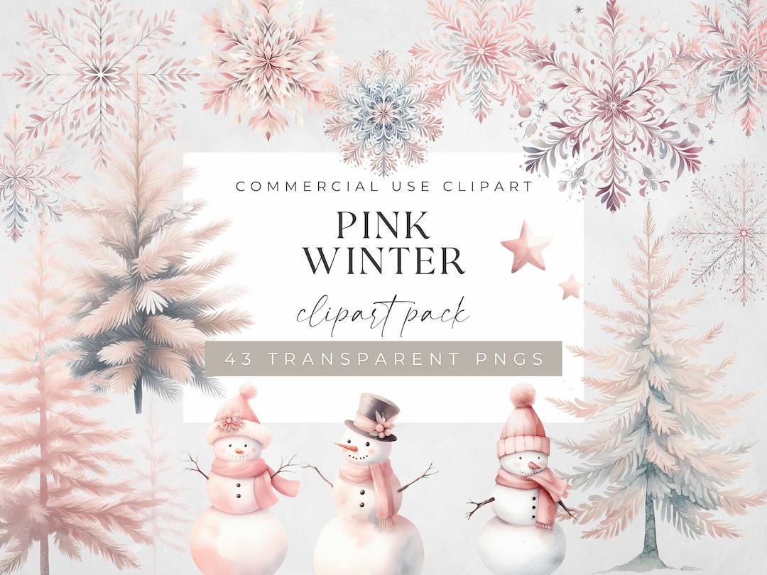 Pink Christmas Snowman Clipart: Winter Snowflake PNG (digital Download ...