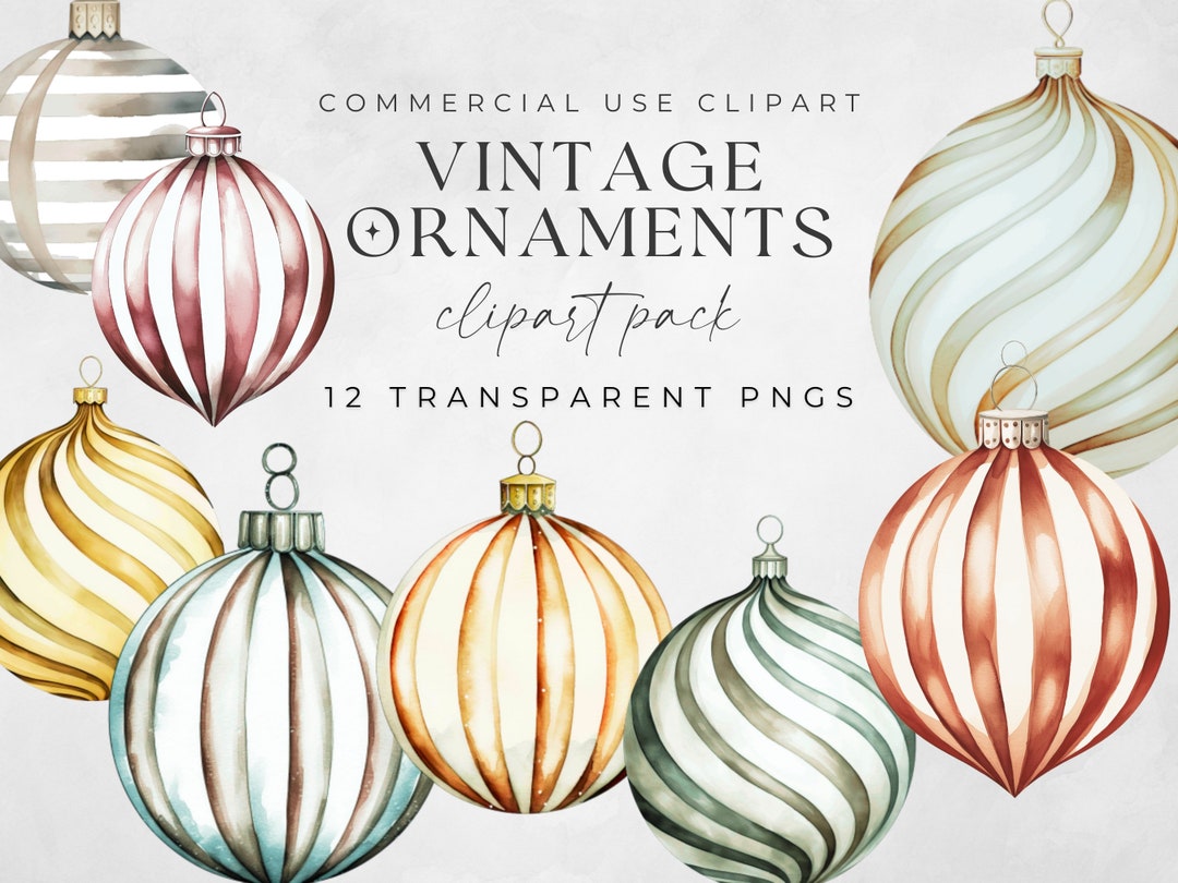 Watercolor Christmas Ornament Clipart: Vintage Round PNG (digital ...