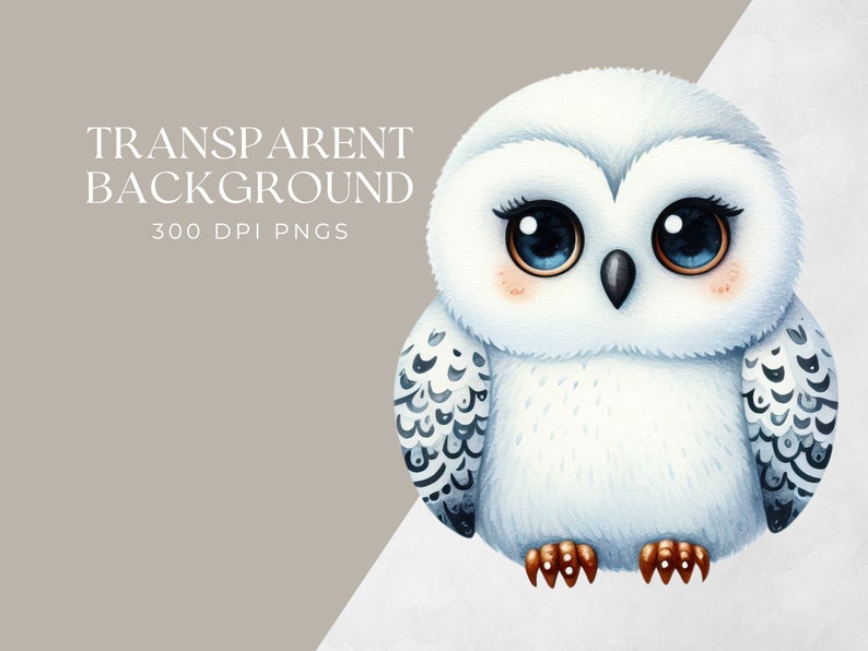 Winter Owl Clipart, SINGLE IMAGE Watercolor Snow Owl Clip Art, Nursery ...