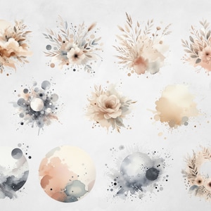Neutral Watercolor Splatter Clipart, Boho Minimalist Splashes, Abstract ...