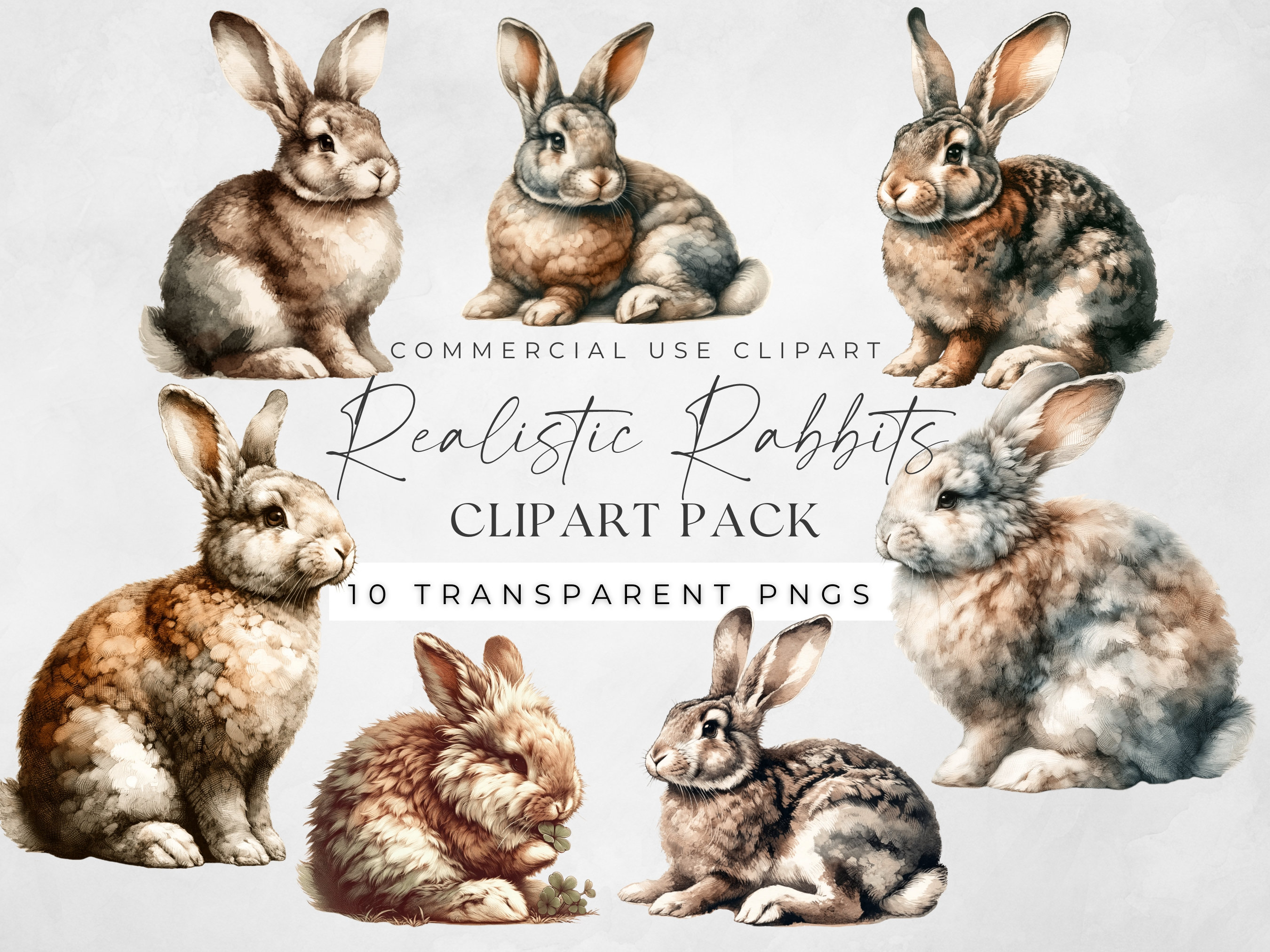 Realistic Rabbits Clipart, Nursery Art, Cute Woodland Animals Clip Art ...