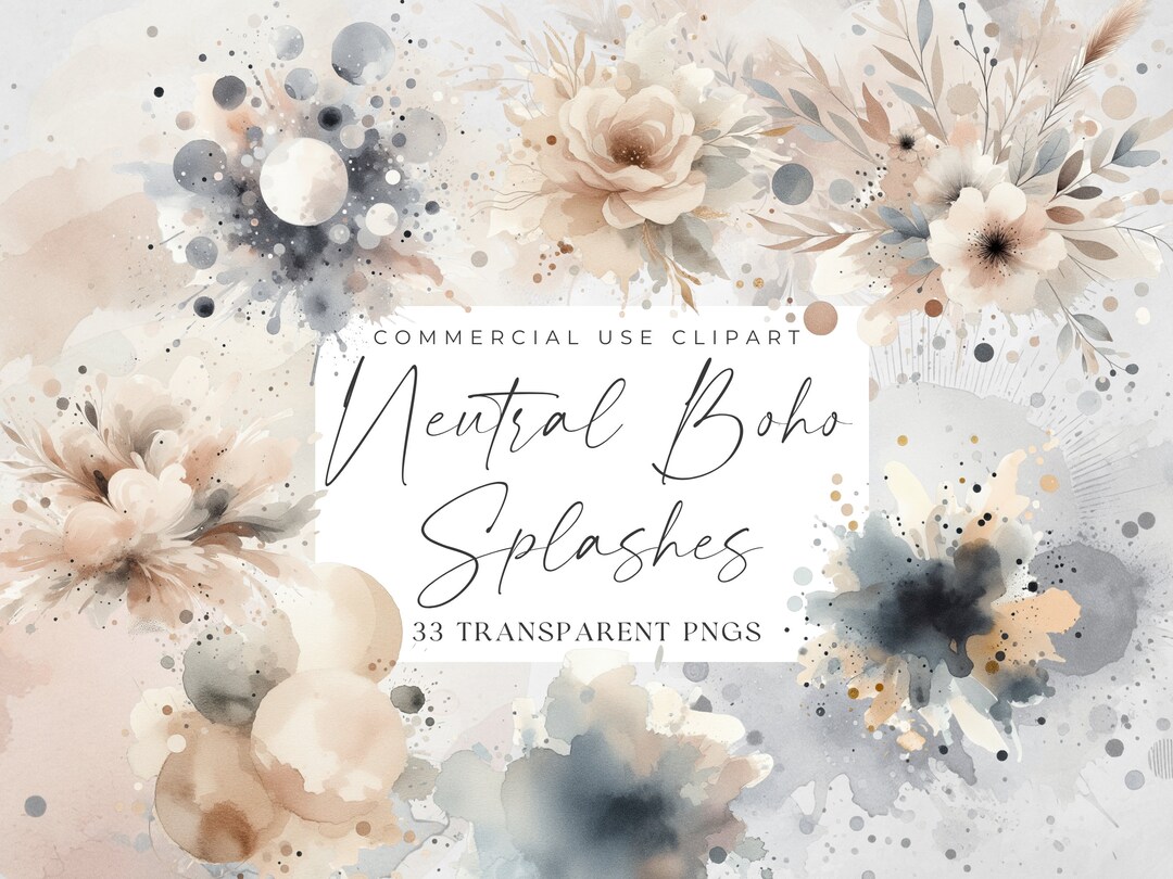 Neutral Watercolor Splatter Clipart, Boho Minimalist Splashes, Abstract ...