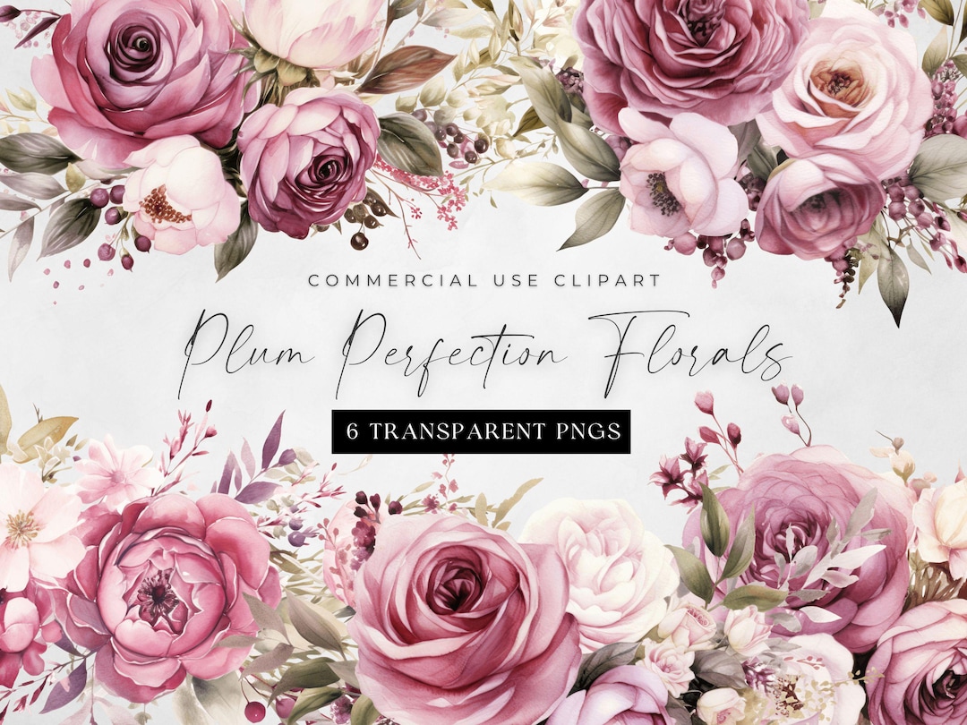 Pink and Purple Rose Clipart, Watercolor Dusty Rose Floral Pngs, Mauve ...