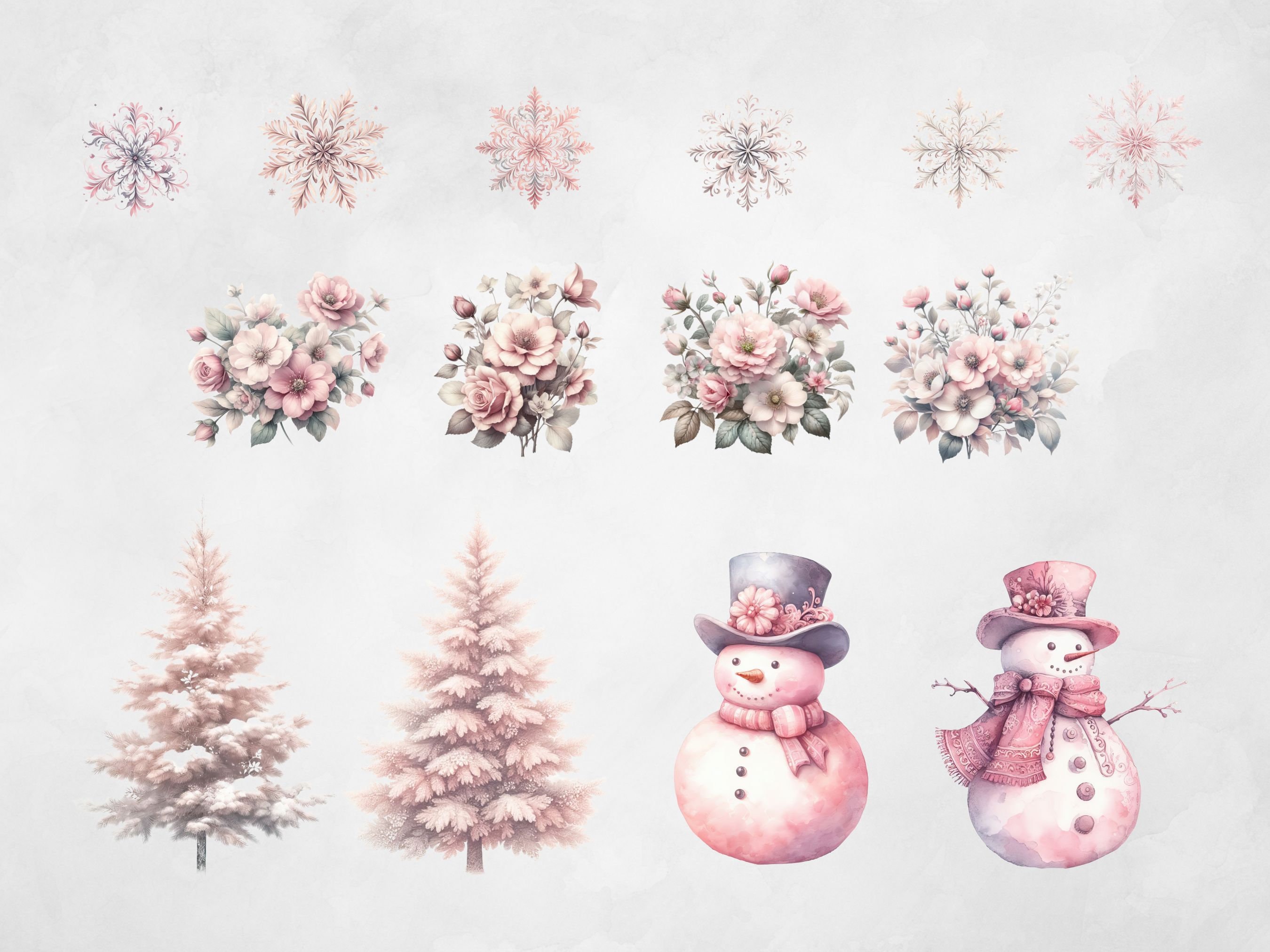 Pink Victorian Winter Clipart, Watercolor Pink Clip Art Bundle, Pink ...