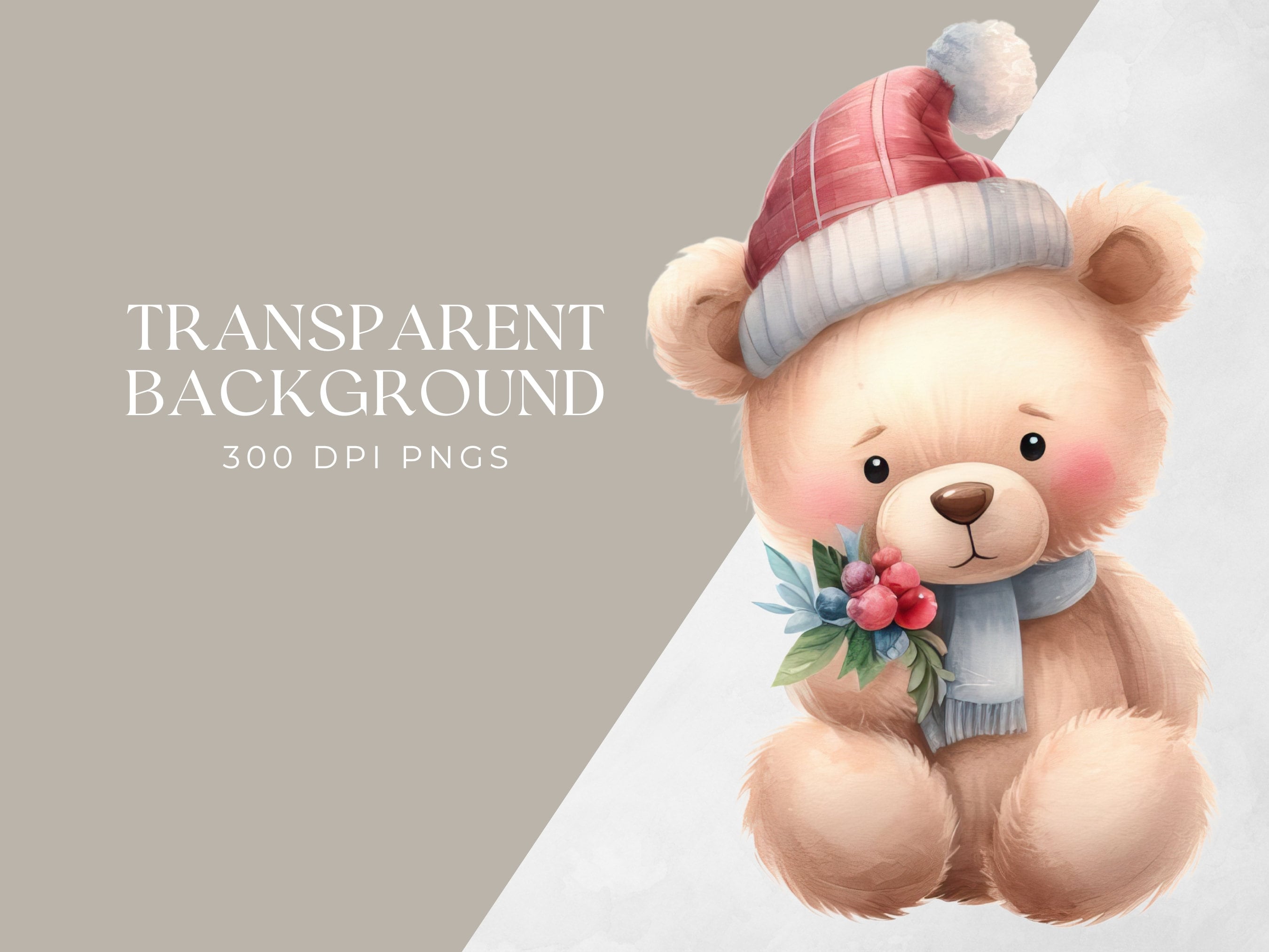 Christmas Teddy Bear Winter Png Clipart, SINGLE IMAGE, for Commercial ...