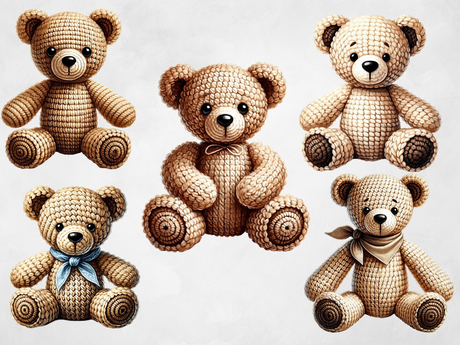Crochet Bear Clipart: Watercolor Yarn PNG Bundle (digital Download) - Etsy