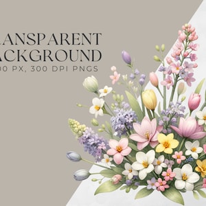 Spring Flower Clipart, Daisy Clip Art, Easter Florals, Watercolor ...