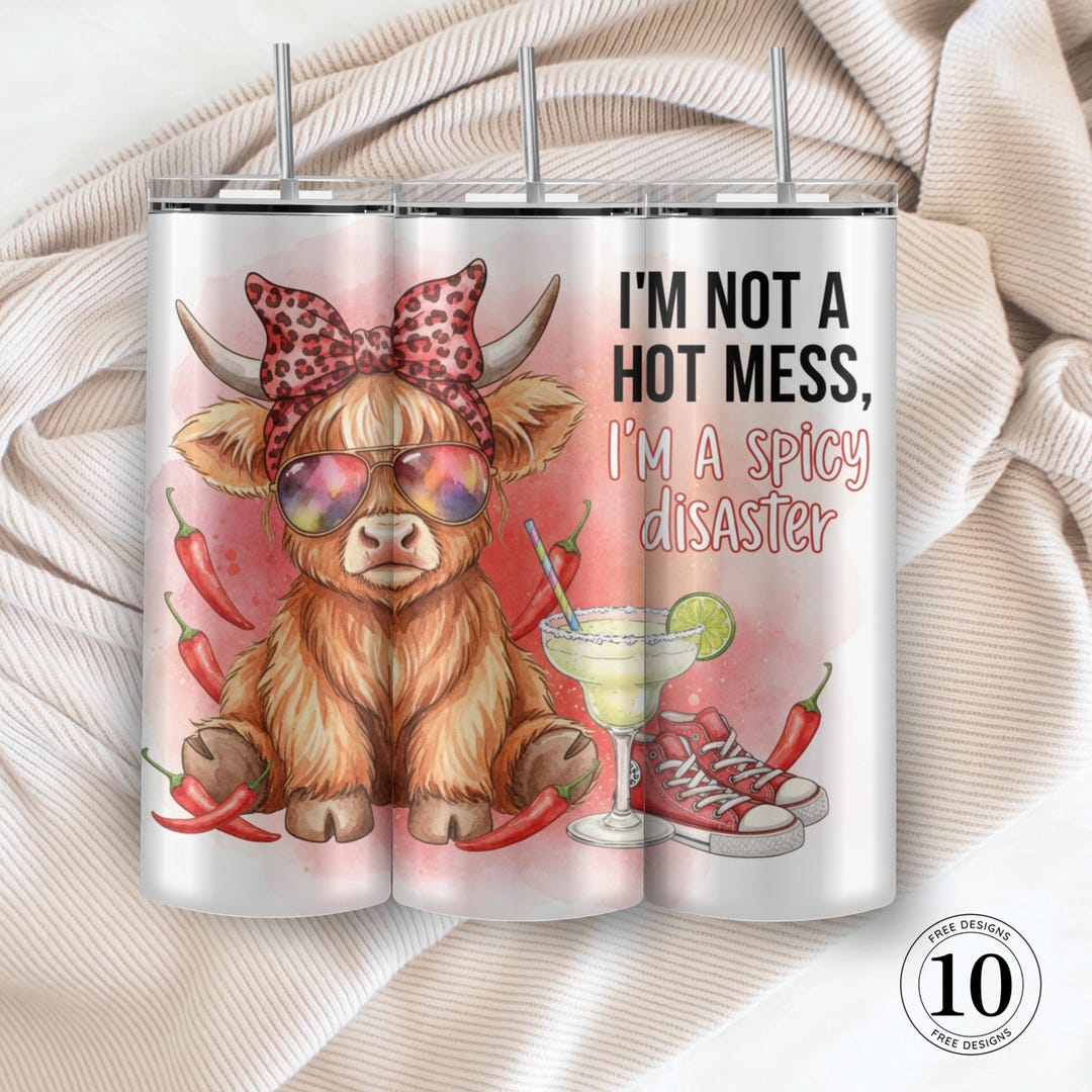 Hot Mess Cow Tumbler Wrap Png, Funny Highland Cow 20oz Skinny ...