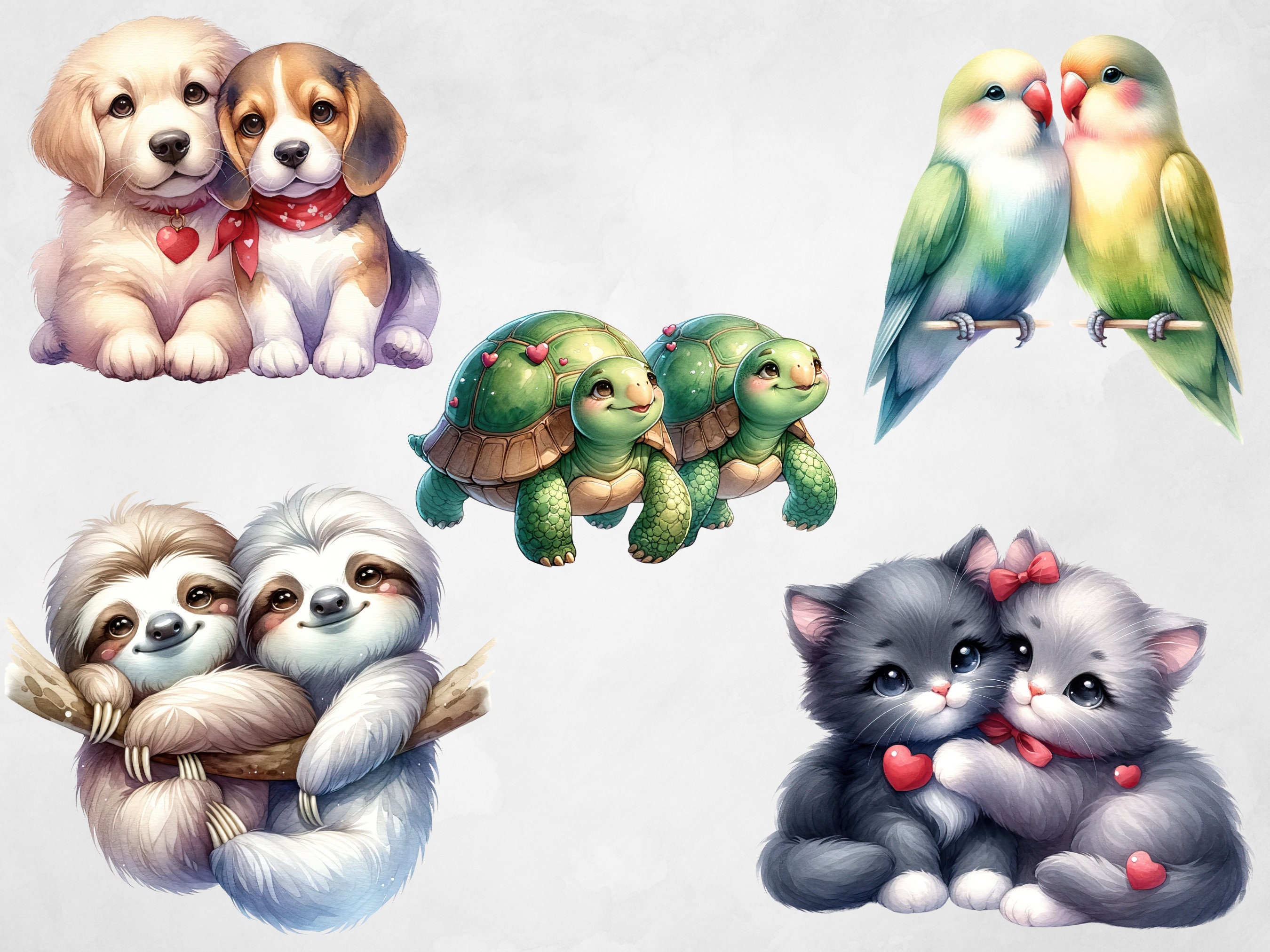 Animal Couples Clipart, Watercolor Clip Art, Love Romantic Animals ...