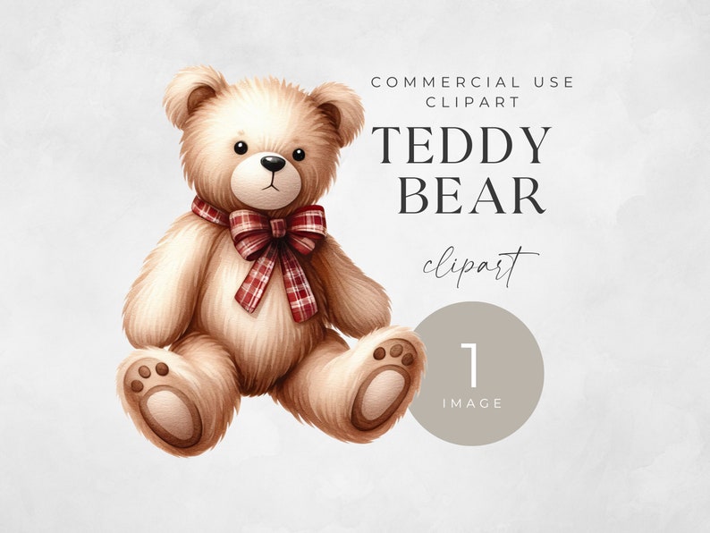 Teddy Bear Watercolor Clipart, SINGLE IMAGE, for Commercial Use ...
