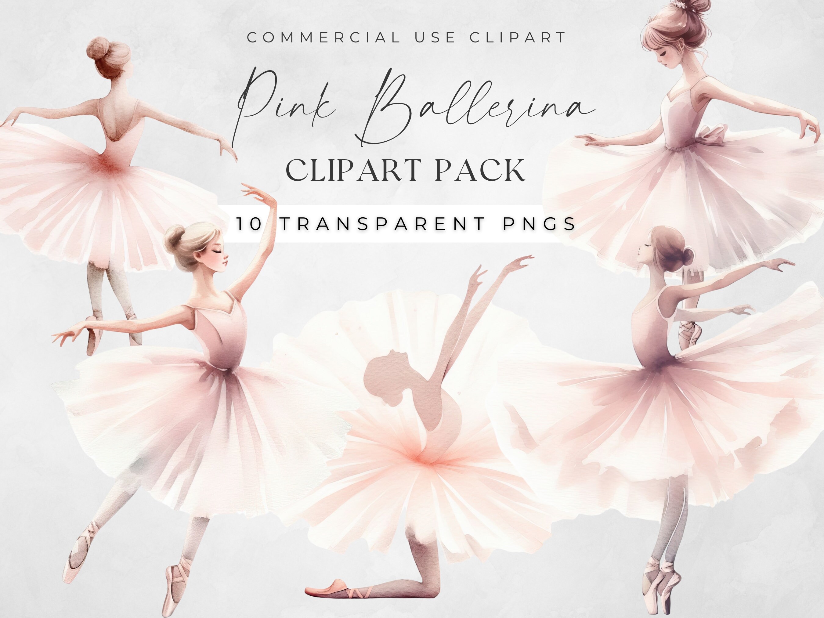 Pink Ballerina Clipart, Clip Art Watercolor Ballet Bundle, Commercial ...