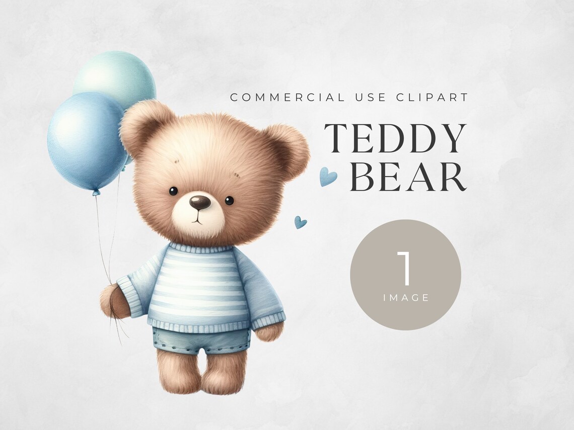 Teddy Bear Watercolor Clipart, SINGLE IMAGE, for Commercial Use ...