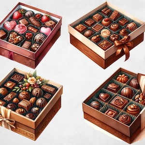 Box of Chocolate Clipart, Watercolor Chocolates PNG, Valentine ...
