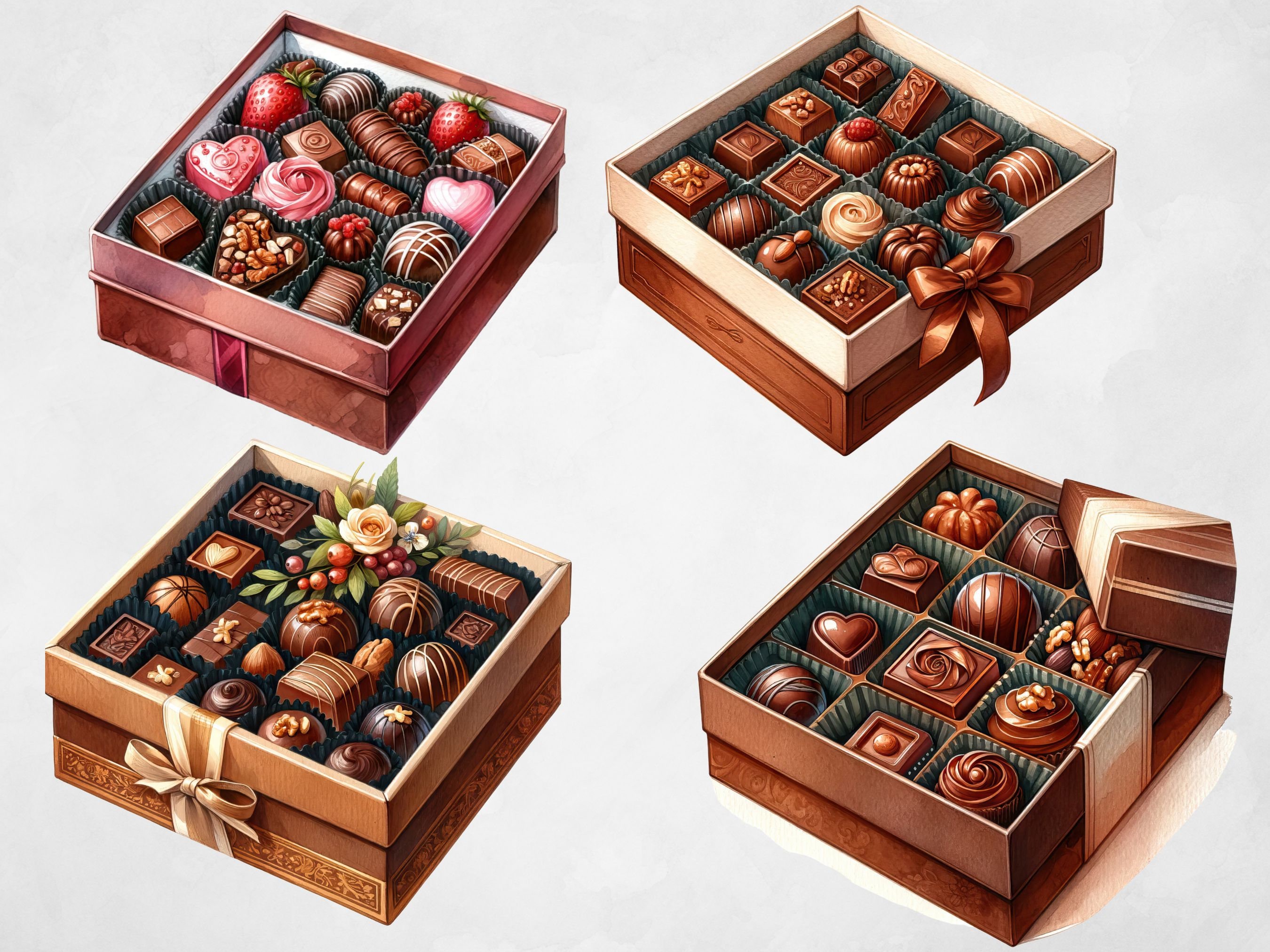 Box of Chocolate Clipart, Watercolor Chocolates PNG, Valentine ...