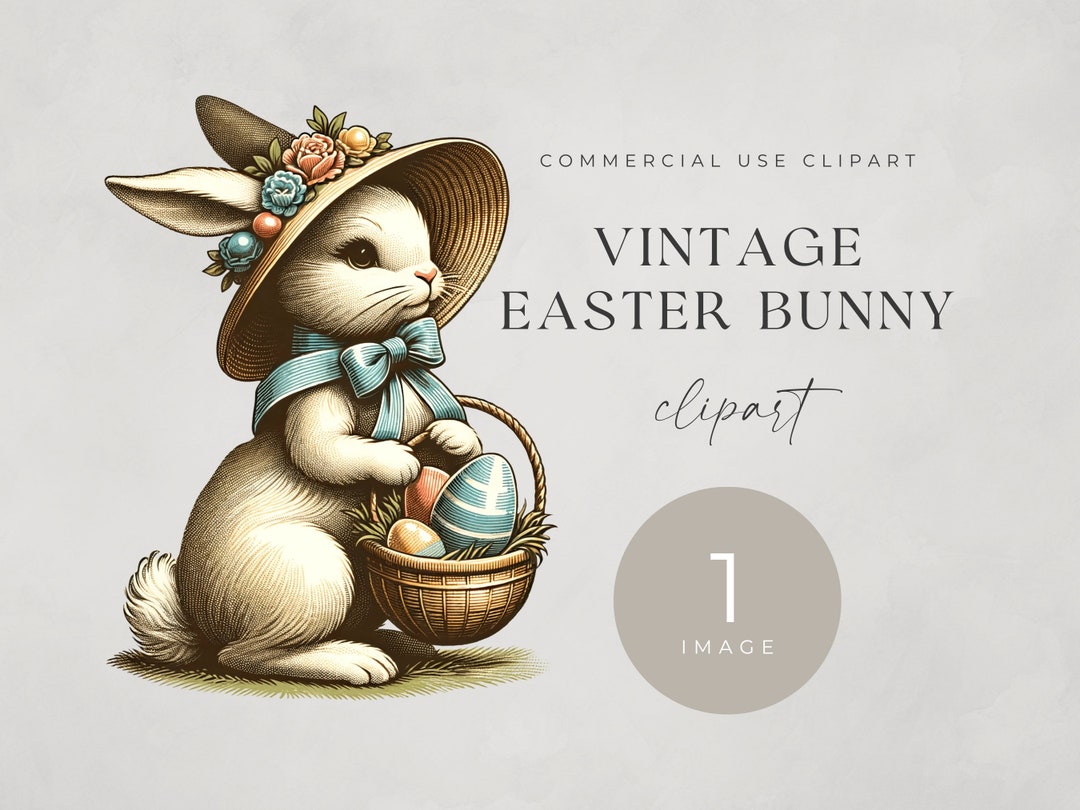 Vintage Easter Rabbit Clipart, SINGLE IMAGE, Bunny PNG, Paper Crafts ...