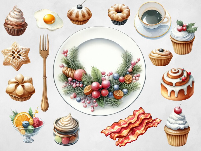 Christmas Breakfast Clipart, Food Clip Art, Festive Waffle Pancakes ...
