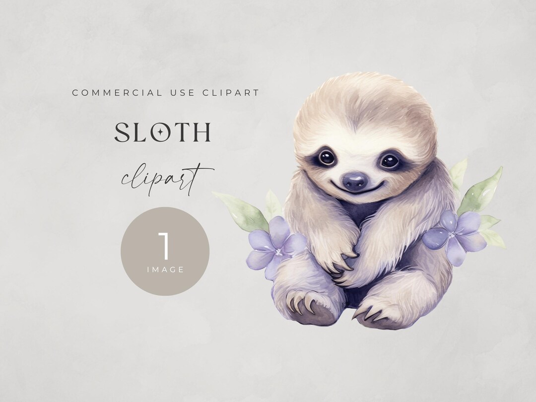 Baby Sloth PNG, SINGLE IMAGE, Cute Watercolor Clipart for Nursery ...