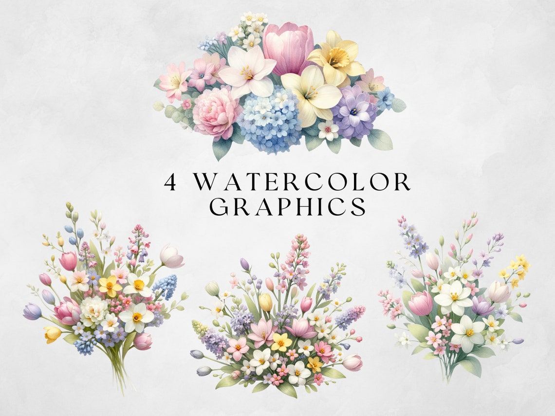 Spring Flower Clipart, Daisy Clip Art, Easter Florals, Watercolor ...